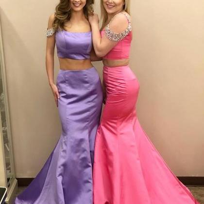 Two Piece Straps Mermaid Long Lavender/Hot Pink Prom Dress on Luulla